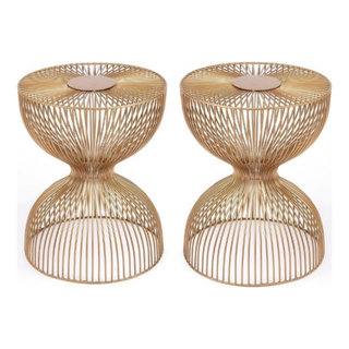 Home Square Modern Metal End Table in Silver Finish - Set of 2 ...