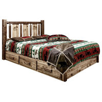 Montana Woodworks Homestead Wood Queen Platform Bed with Engraved Moose ...