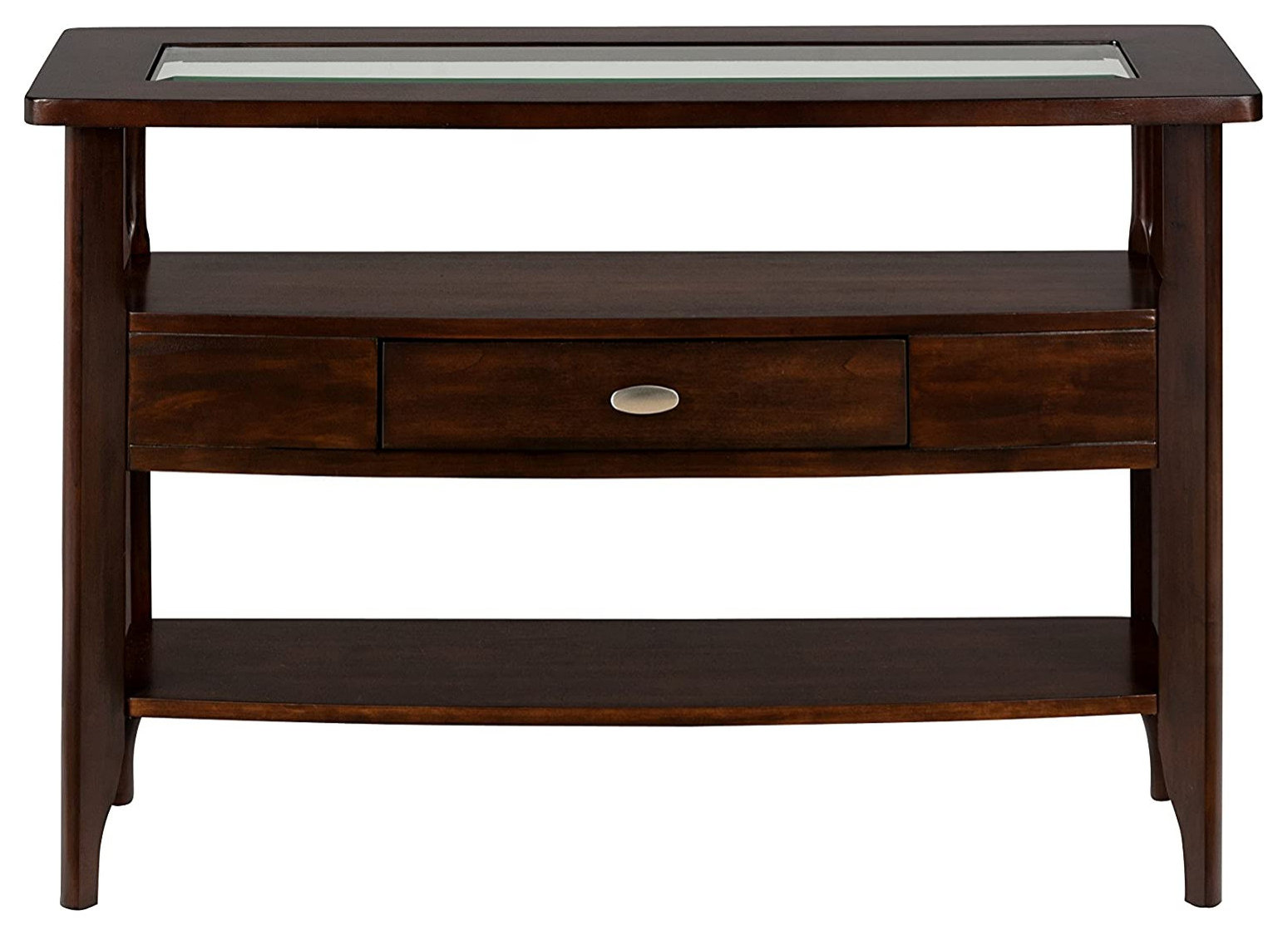 Wooden Sofa/Media Table with Glass Insert Top And Drawer, Merlot Brown ...