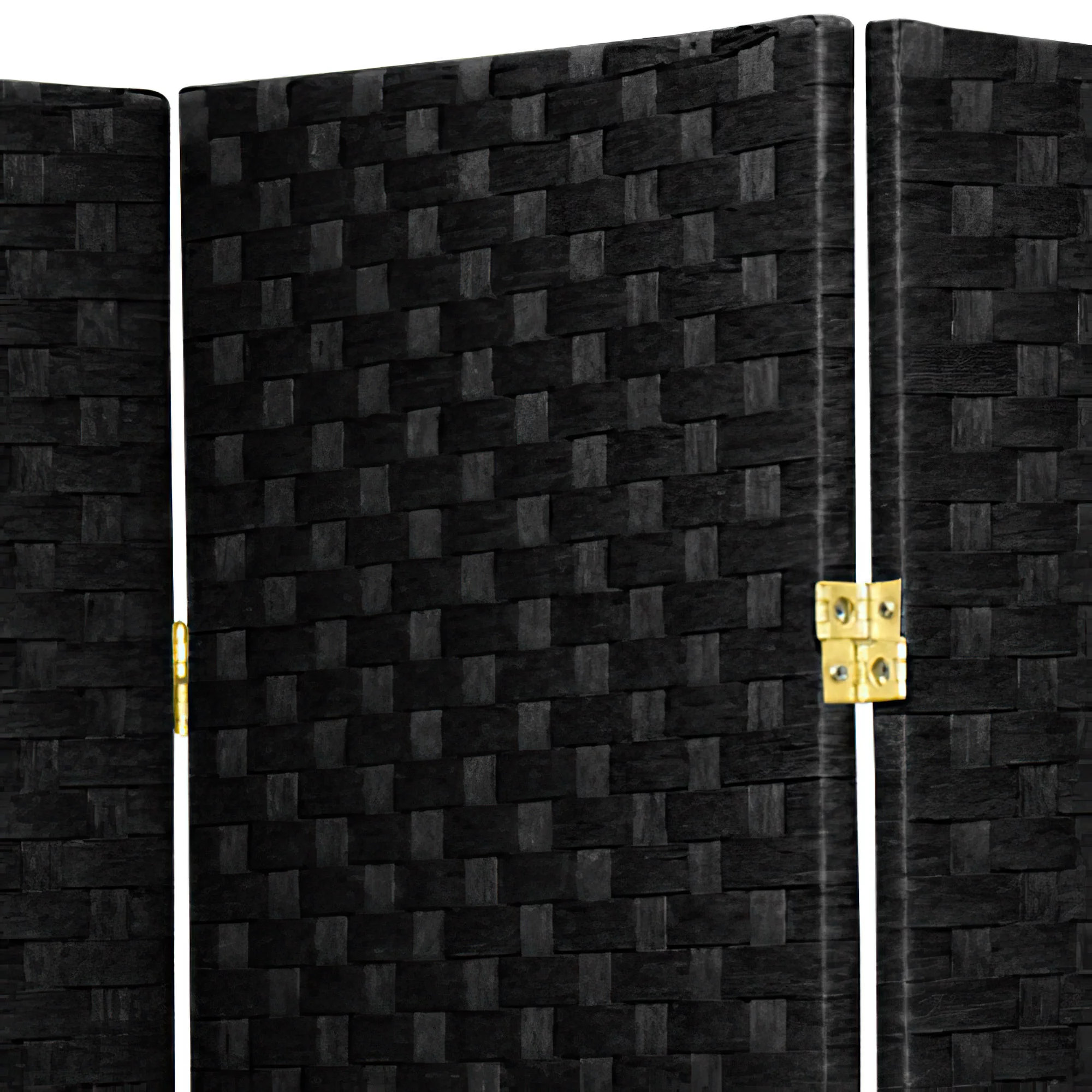 Black Woven Fiber Room Divider with Flexible 3 Panel Double Hinged ...