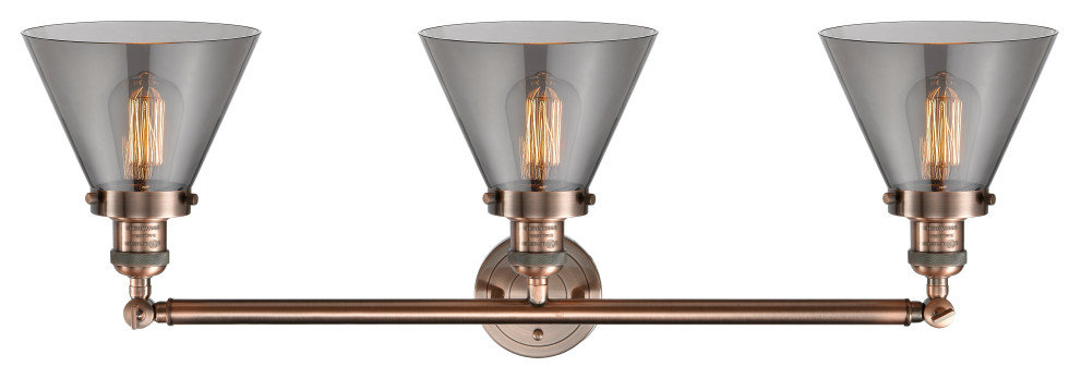 Innovations Large Cone 3-Light Bathroom Fixture, Antique Copper ...