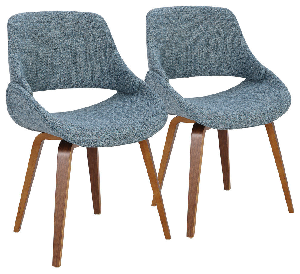LumiSource Accent Chair, Walnut and Blue Noise, Set of 2 - Midcentury ...