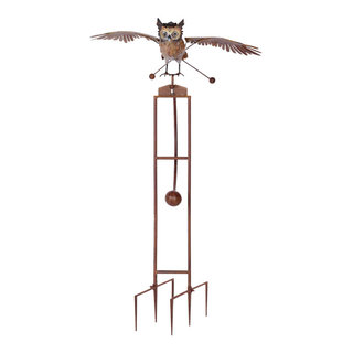 Medium Metal Rocker Flying Owl Rustic Wind Sculpture Garden Stake ...