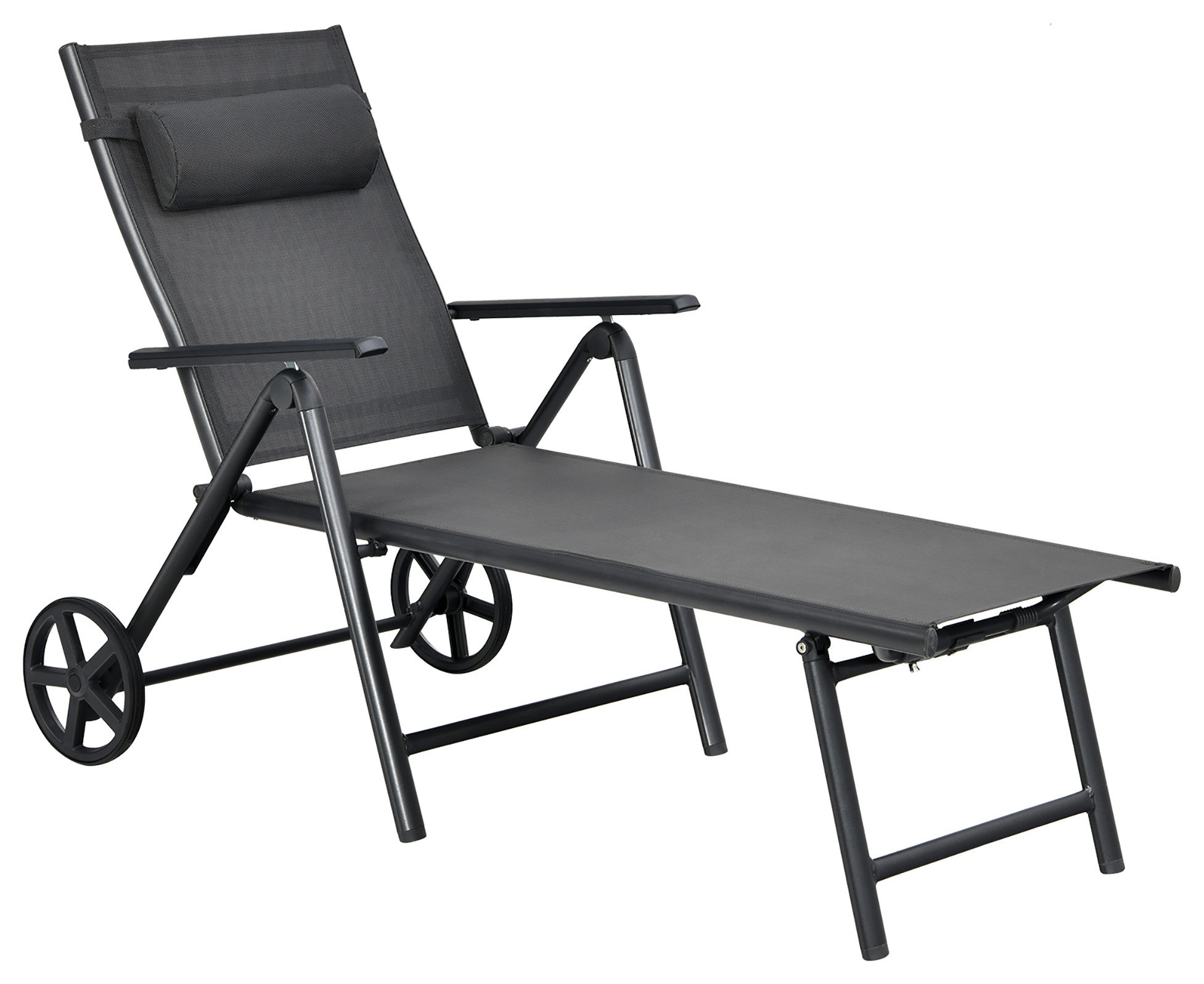 Costway Patio Lounge Chair W/ Wheels Neck Pillow Aluminum Frame ...