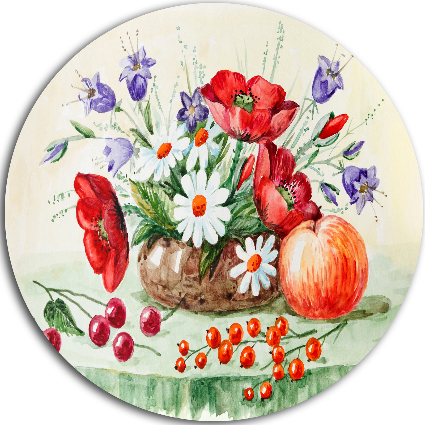 Colorful Bunch Of Flowers And Fruits, Floral Disc Metal Artwork, Disc ...