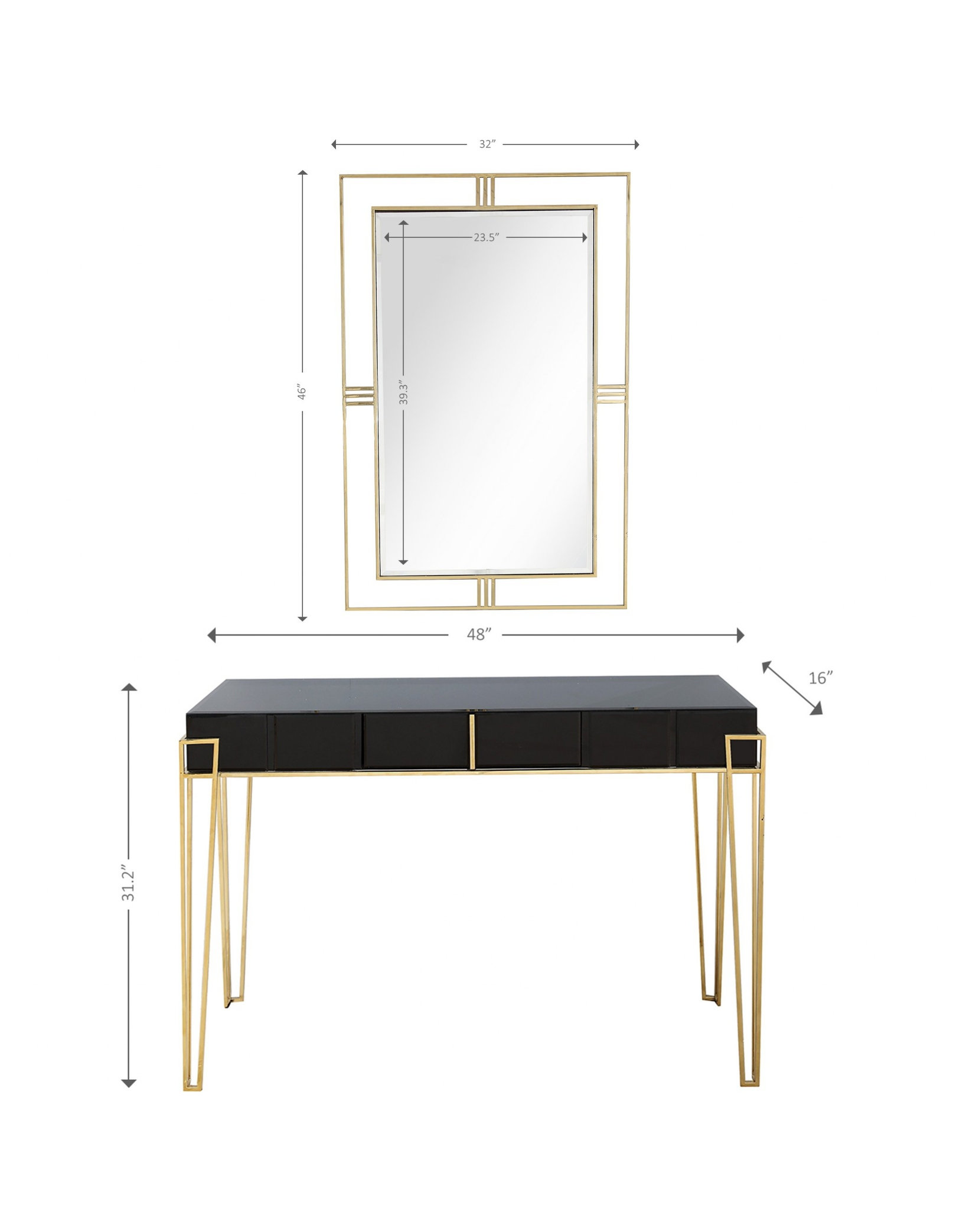 Modern Black and Gold Console Table and Mirror Set - Contemporary ...