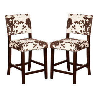 Home Square 24" Wood Counter Stool with Cow Print Upholstery in Brown ...