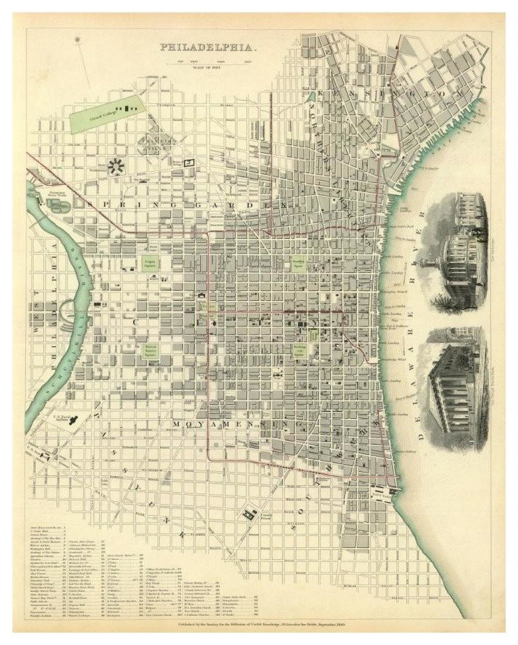 "Philadelphia, PA, 1840" Paper Art, 15"x18", 15"x18" - Contemporary ...