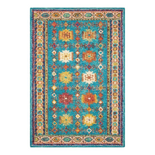 Nourison Vivid 5' x 7'6" Teal Persian Indoor Rug Wool - Mediterranean ...