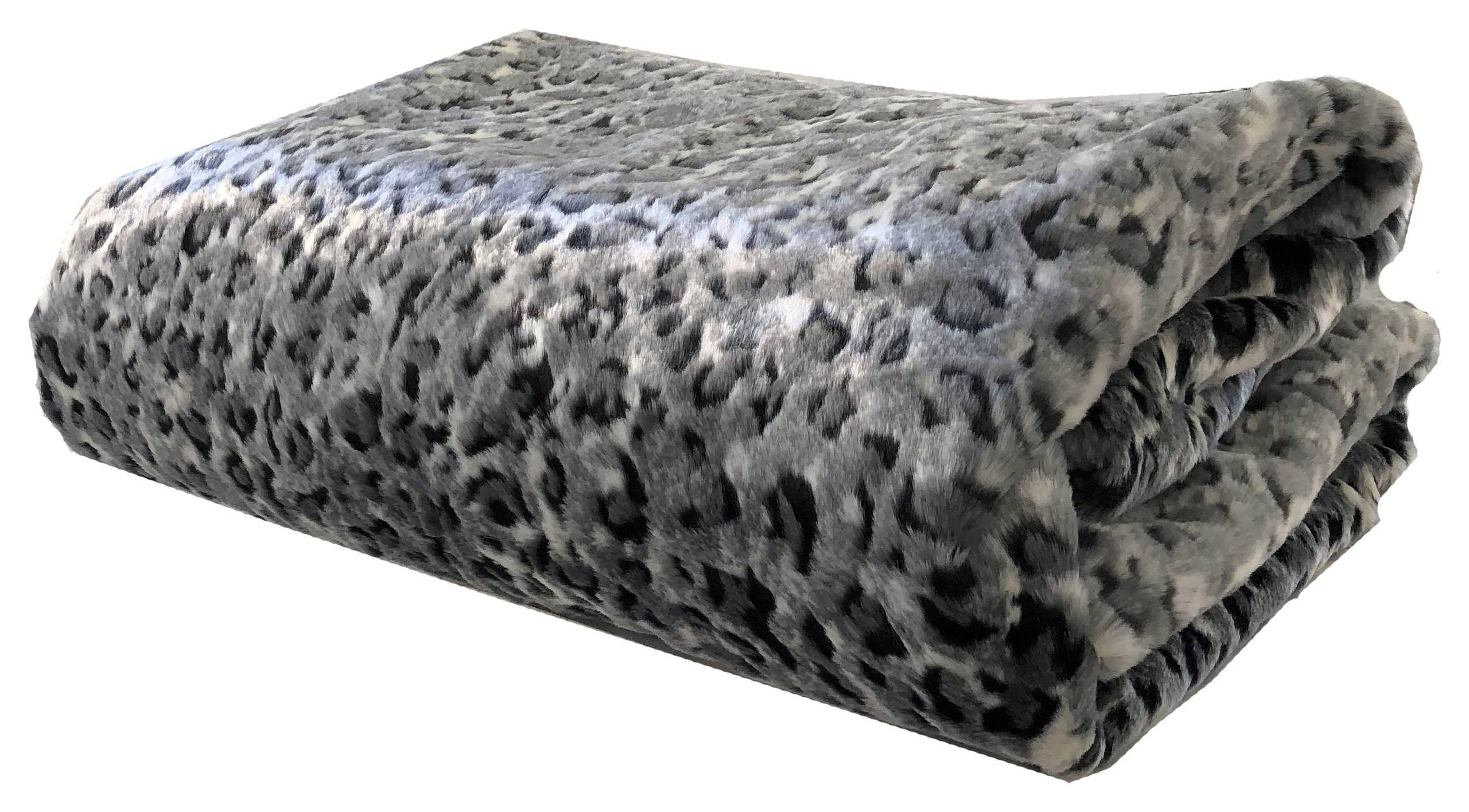 Snow Leopard Faux Fur Gray Luxury Throw, Blanket 90L x 90W Full ...
