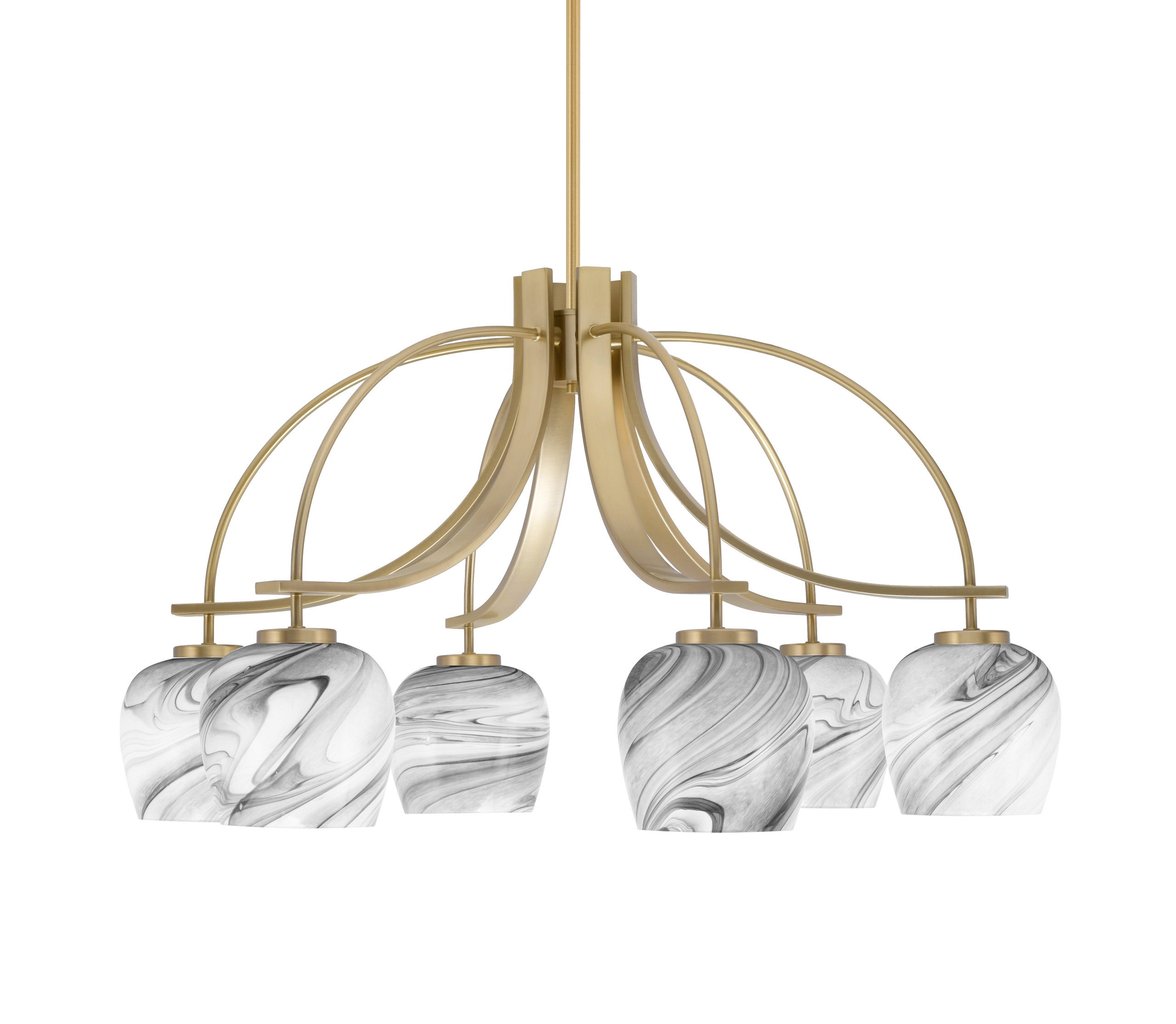 Cavella 6 Light, Chandelier, New Age Brass Finish, 6" Onyx Swirl Glass ...