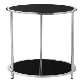 Kenroy Home Cocktail Accent Table, Stainless Steel, Black Tempered ...