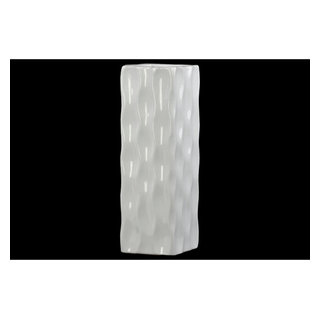 Square Shaped Ceramic Vase With Wavy Pattern, Large, Glossy White ...