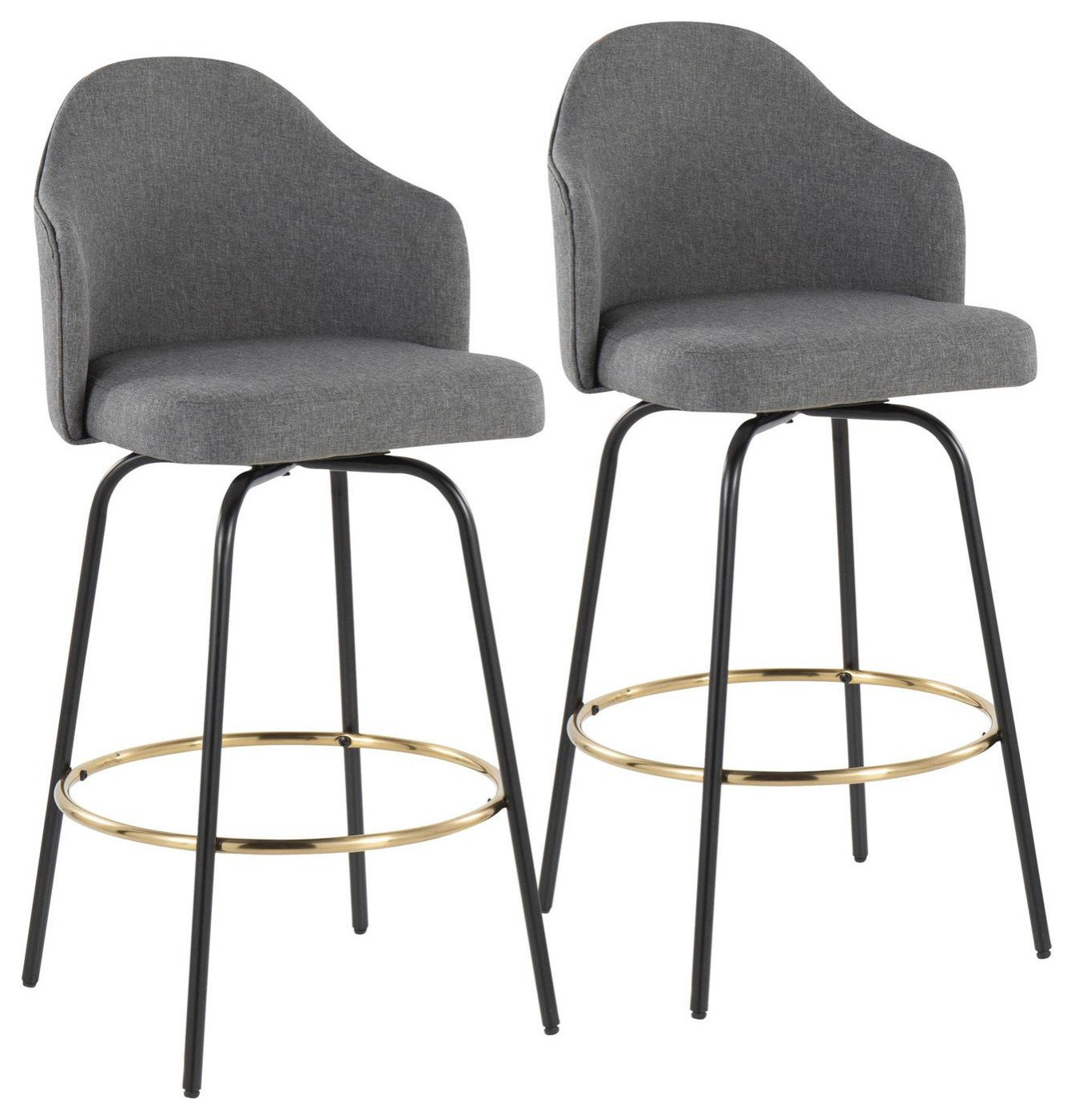 Lumisource Ahoy Bar Stool With Black Metal Legs/Round Gold Metal ...