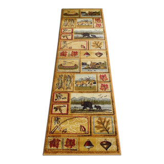 Angie Collection Beige Runner 2' x 7' Bear and Moose Wilderness Area ...