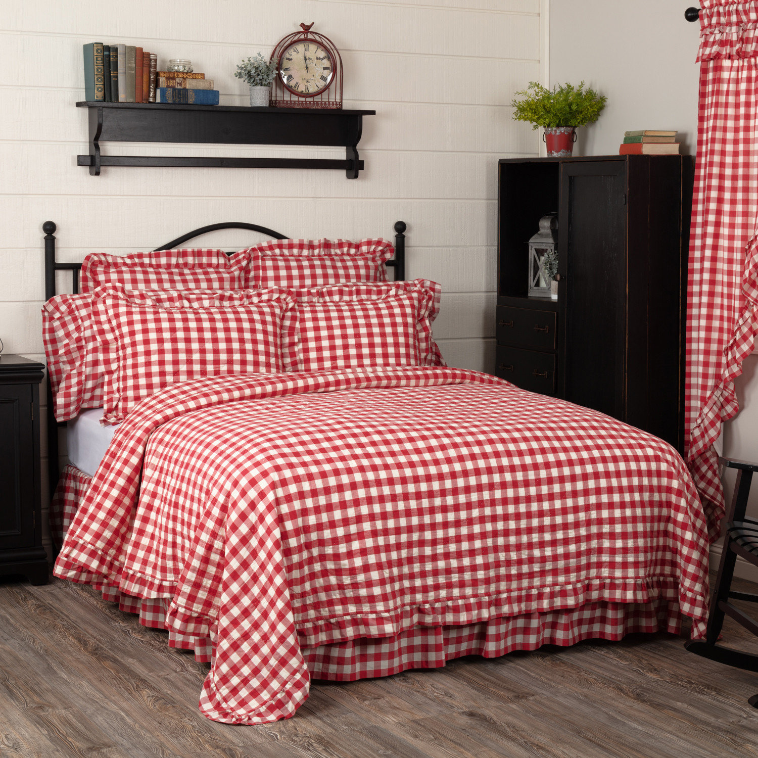 Annie Buffalo Red Check Ruffled Twin Quilt Coverlet, 86x68 - Farmhouse ...