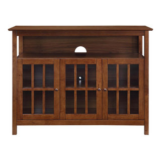 Modern TV Stand with Windowpane Glass Doors and Multiple Shelves ...