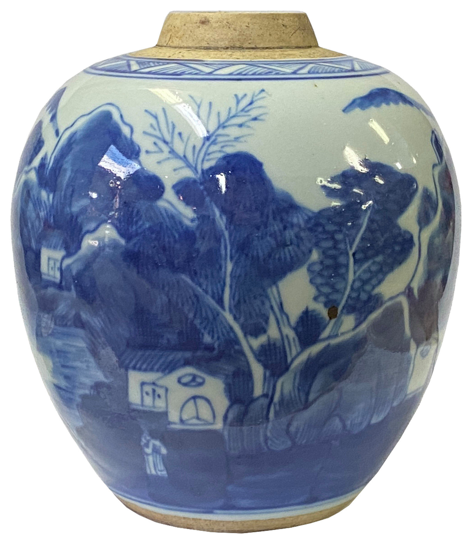 Oriental Handpainted House Tree Small Blue White Porcelain Ginger Jar ...