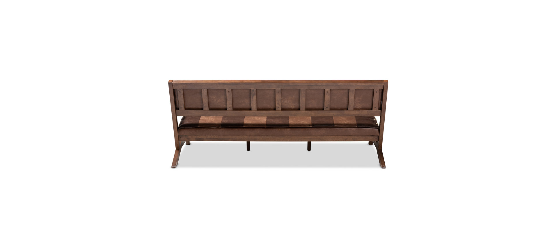 Rovelyn Rustic Brown Faux Leather Effect Walnut Finished Wood Sofa ...