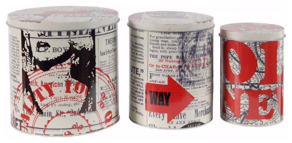 Round decorative Tin Boxes, Set of 3, Multicolor - Contemporary ...