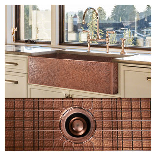 Luxury 33-Inch Heavy 12-GAUGE Med. Patina Copper Farmhouse Sink, Flat ...