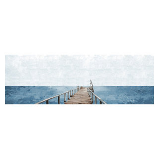 "Old Wooden Dock" Painting Print on Wrapped Canvas, 45x15 - Beach Style ...