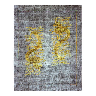 Gray Golden Dragons Chinese Inspired Wool and Silk Hand Knotted Rug 8 ...