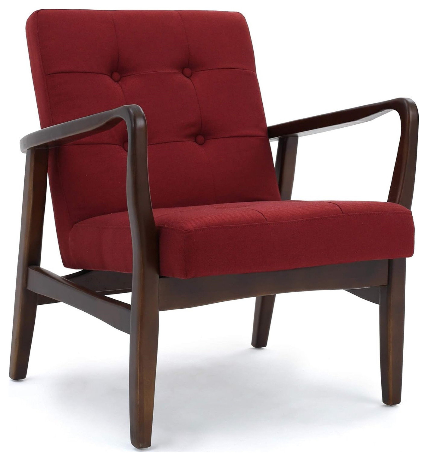 Deep Red Mid-Century Accent Chair with Wood Frame and Button Tufted ...