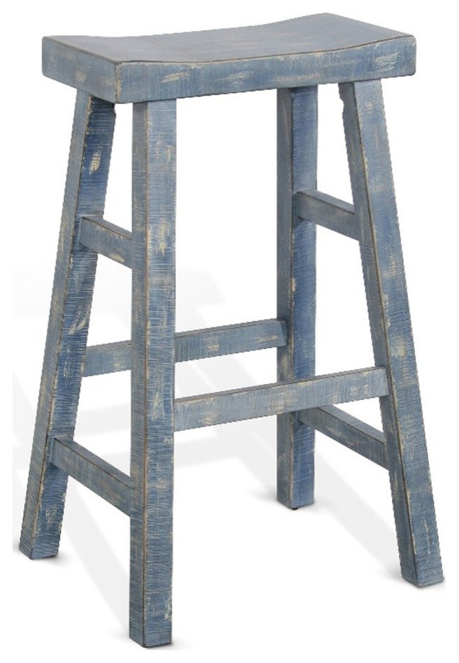 Sunny Designs Marina 24" Mahogany Wood Saddle Seat Stool in Ocean Blue ...