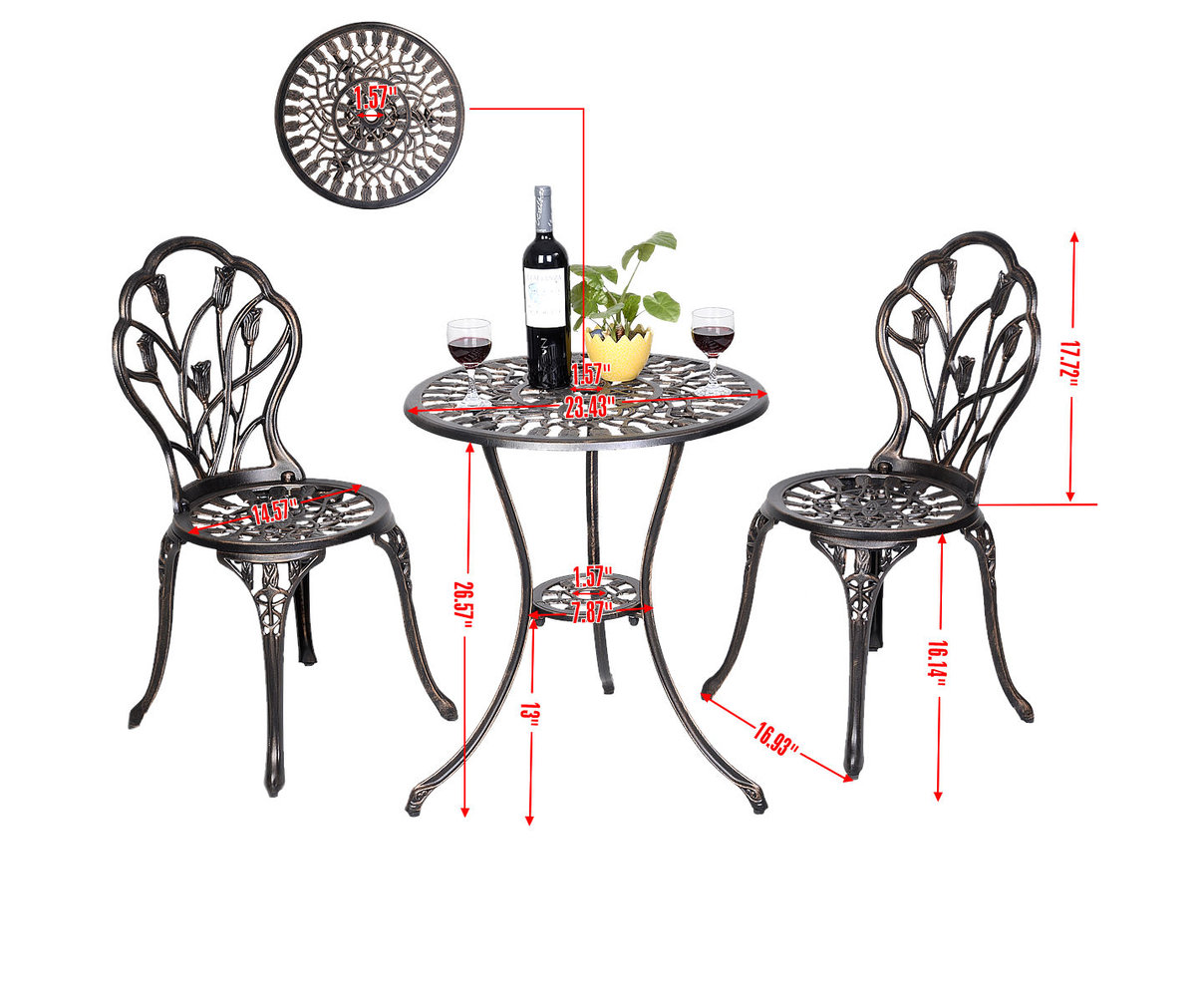 Outdoor Patio Bistro Set Tulip Design in Antique Copper - Mediterranean ...