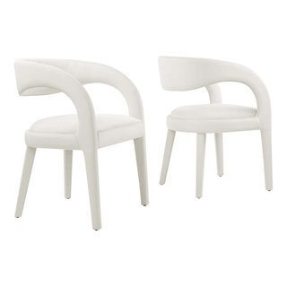 Pinnacle Performance Velvet Dining Chair Set of 2, Ivory - Transitional ...