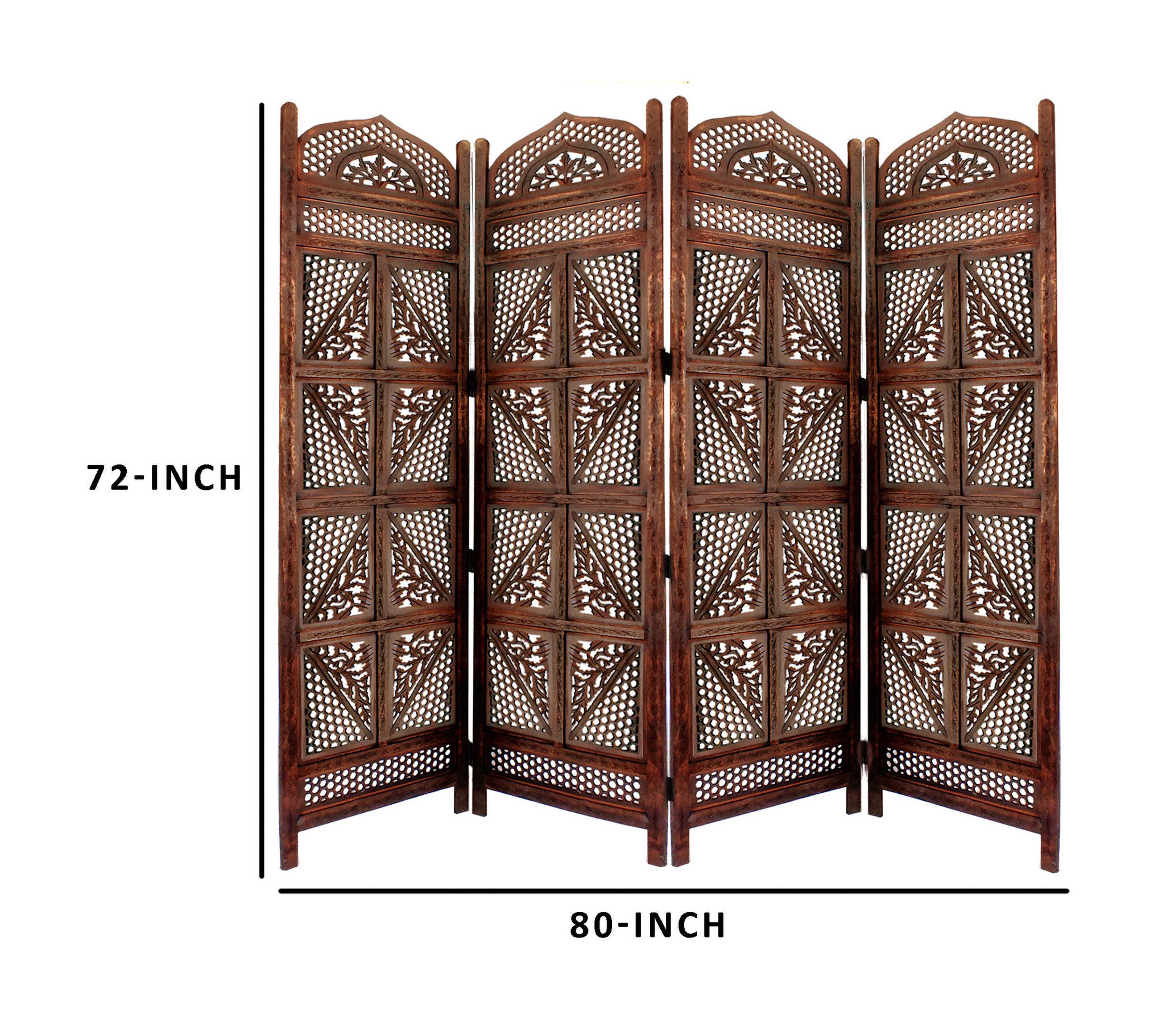 Traditional 4 Panel Wooden Room Divider With Hand Carved Details ...