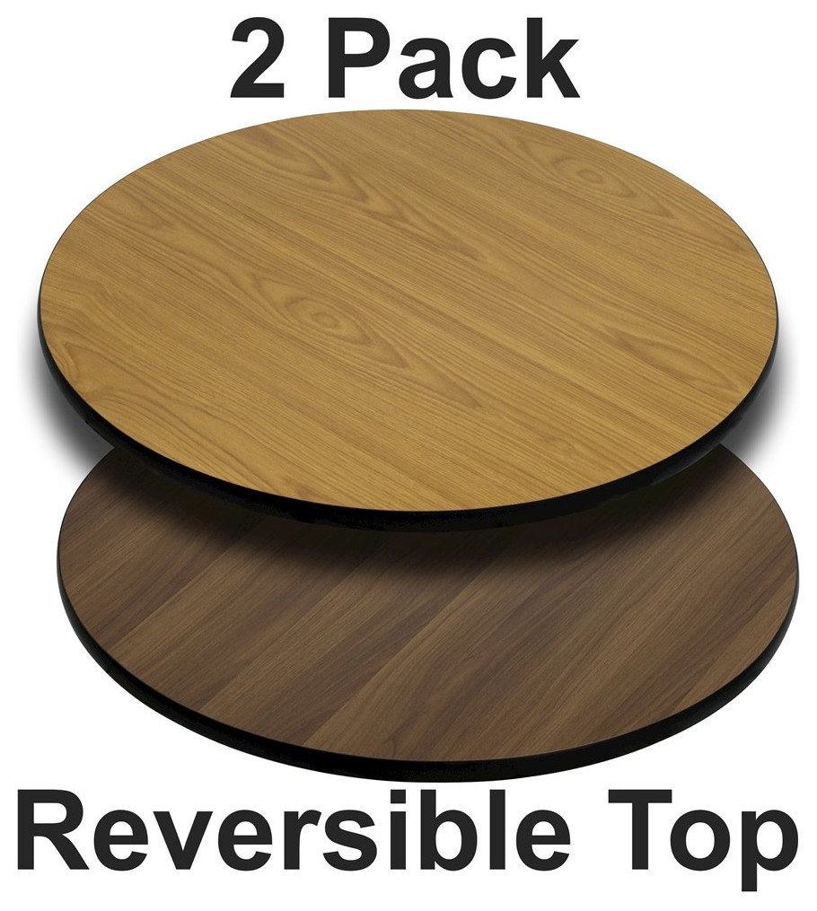 2 Pk. 42'' Round Table Top with Natural or Walnut Reversible Laminate ...