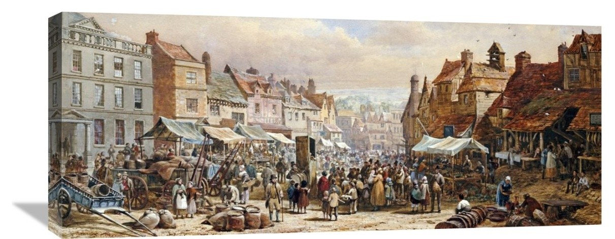 "Market Day, Ashbourne, Near Derby" Artwork, 36" x 14.832 ...