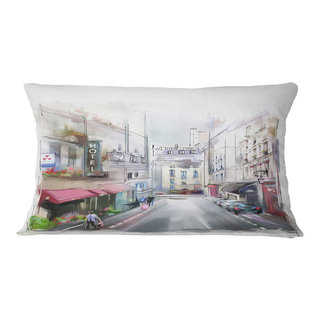 City Street Illustration Cityscape Throw Pillow, 12"x20 - Contemporary ...