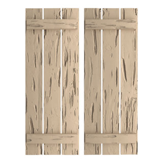 Rustic 3 Board Spaced B-N-B Faux Wood Shutters, 17.5x26" - Rustic ...