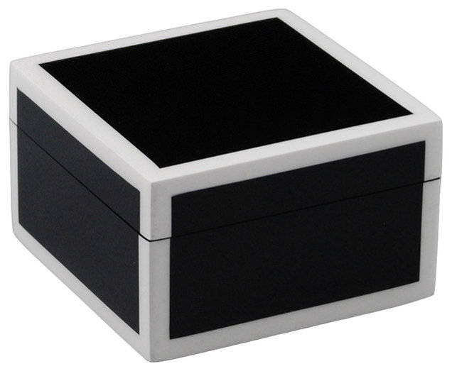 Lacquer Small Square Box, Black and White - Contemporary - Decorative ...