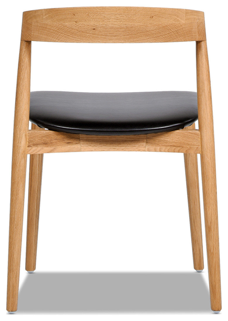 Raven 20.5" Stacking Sculpted Brown Oak Wood Dining Chair, Black Faux ...