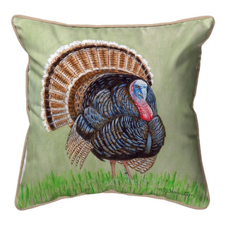 Betsy Drake Wild Turkey Large Indoor/Outdoor Pillow 18x18, 18 inches ...