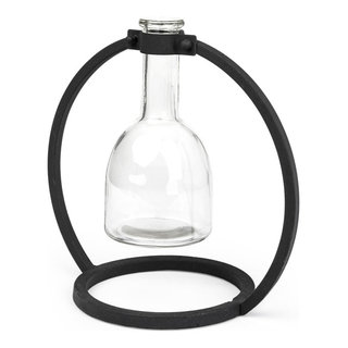 Modern Industrial Black Round Metal and Glass Vase - Industrial - Vases ...