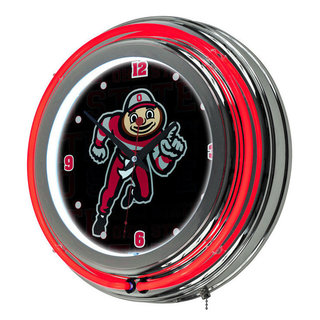 Ohio State Brutus Dash Chrome Double Ring Neon Clock - Contemporary ...