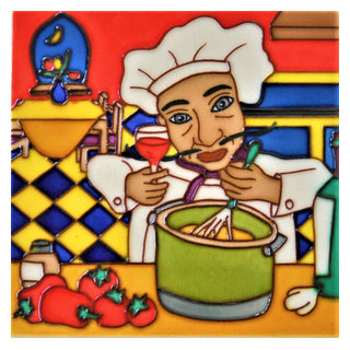 6x6" Cooking Chef Holding Drink Ceramic Art Tile Hot Plate Trivet and ...