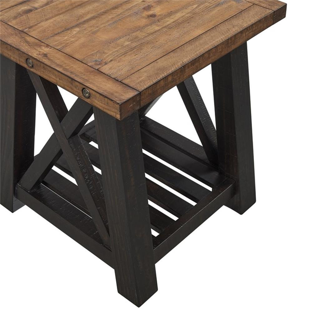 Home Square Bolton Solid Wood End Table in Black Stain and Natural ...