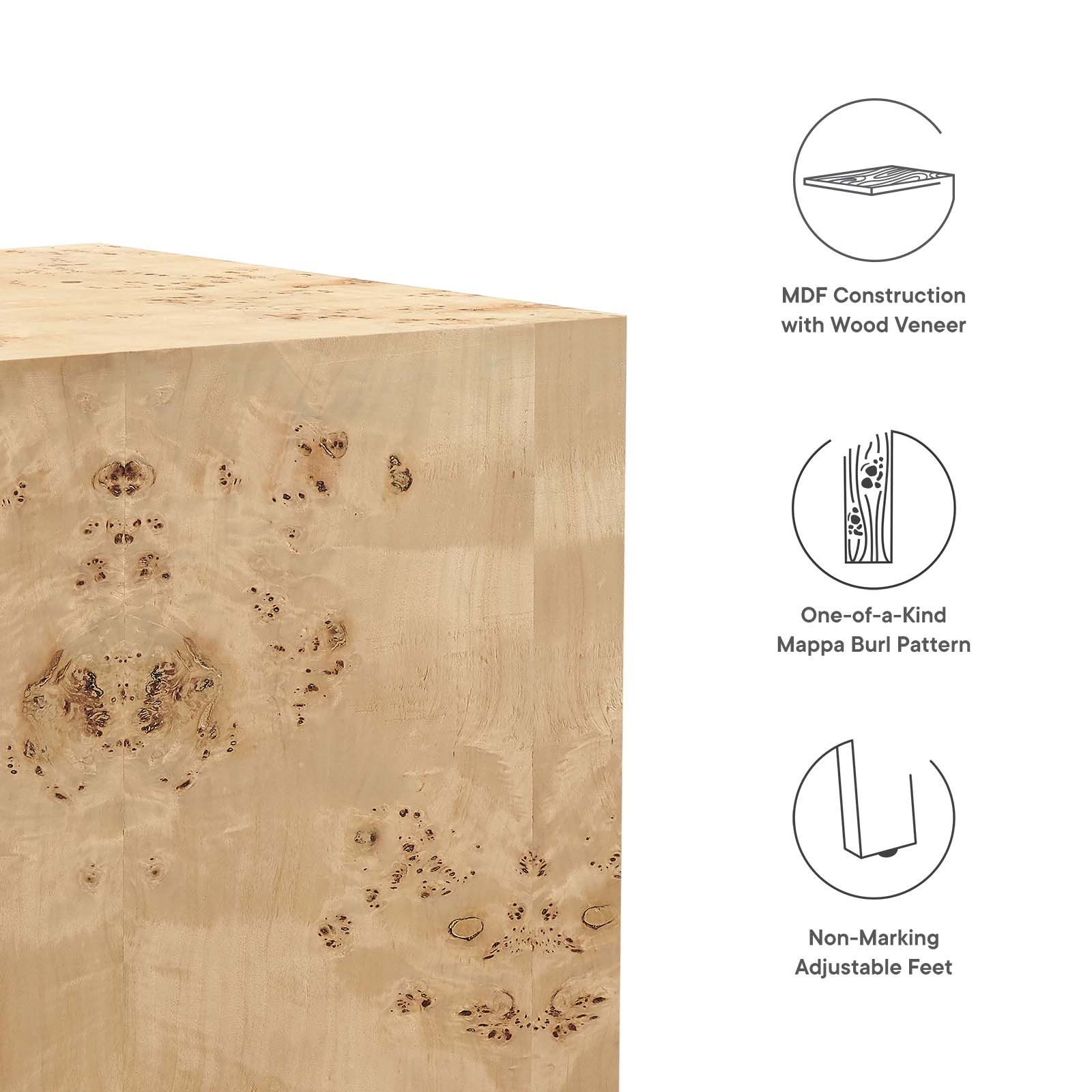 Cosmos 16" Square Burl Wood Side Table, Natural Burl - Transitional ...