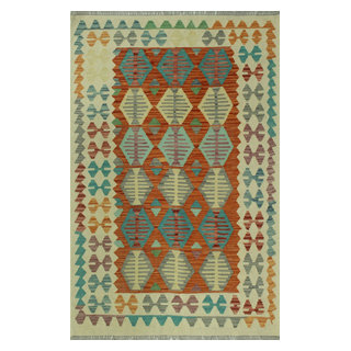 Sangat Kilim Roshanar Ivory/Rust Rug, 3'9x5'8 - Southwestern - Area ...