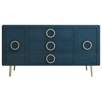 Navy Blue Sideboard Cabinet Gold Credenza Drawers and 2 Doors 47.2 ...