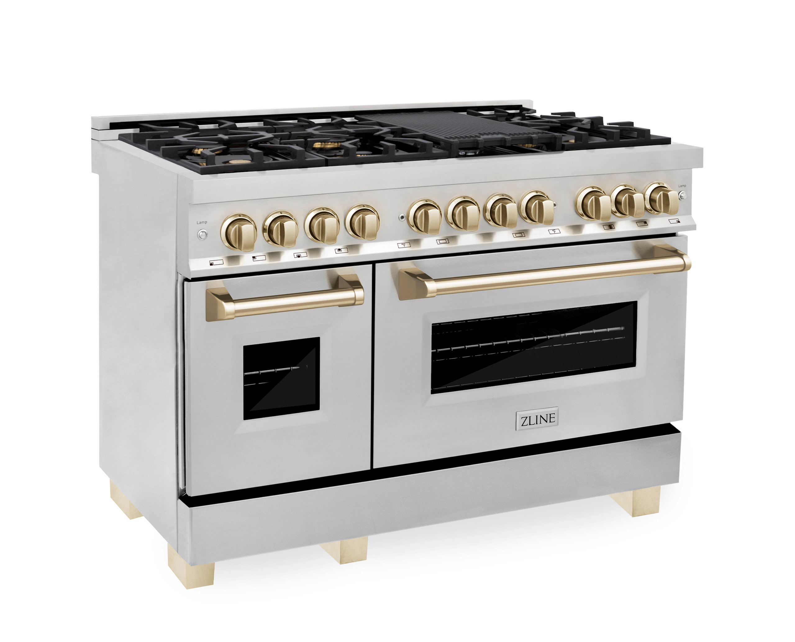 ZLINE 48" Dual Fuel Range, Stainless Steel With Gold Accents, RAZ-48-G ...