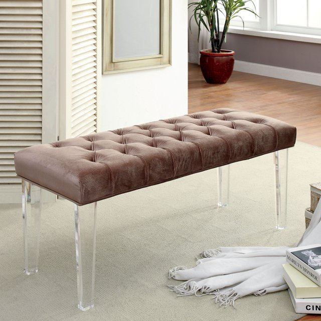 Fabric Upholstered Bench with Clear Acrylic Legs and Button Tufted Seat ...