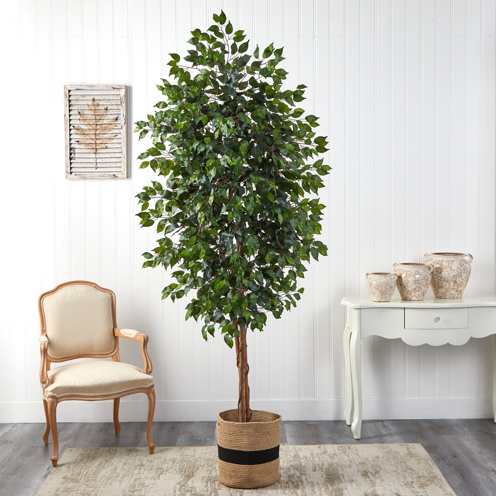 8' Ficus Artificial Tree, Handmade Natural Cotton Planter - Modern ...