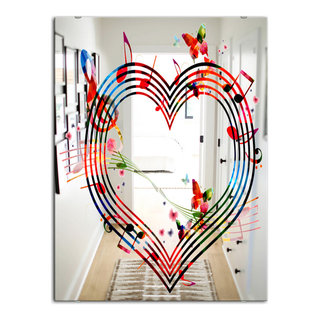 Designart Music Notes V Modern Contemporary Large Wall Mirror, 28x48 ...